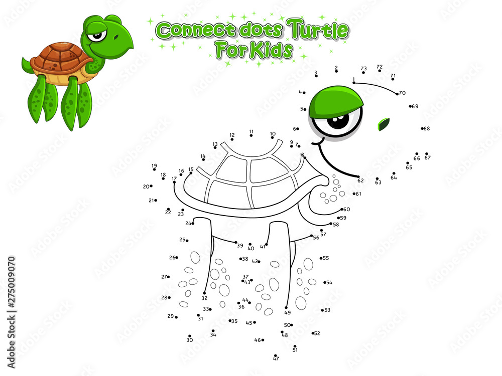 Vector Connect The Dots and Draw Cute Cartoon Turtle. Educational Game ...