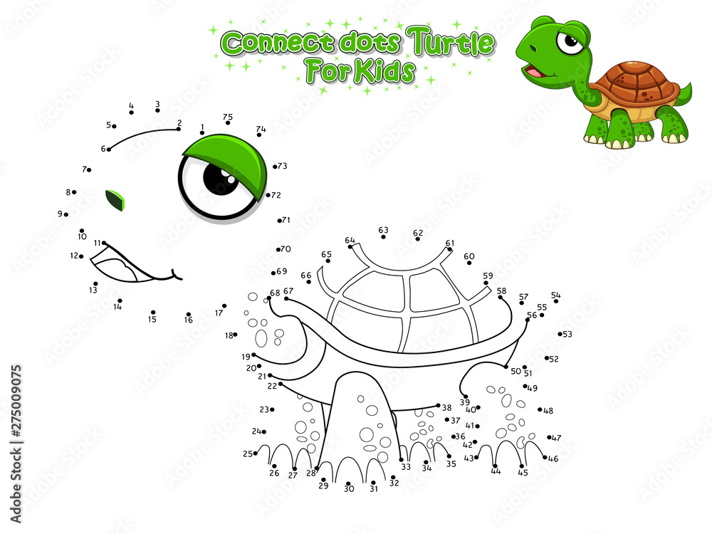 Vector Connect The Dots and Draw Cute Cartoon Turtle. Educational Game ...