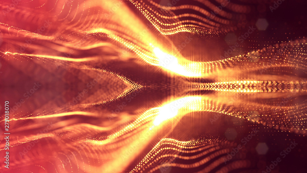 3d rendering background of glowing particles with depth of field, bokeh ...