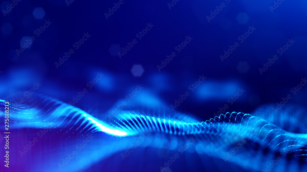 3d rendering background of glowing particles with depth of field, bokeh ...