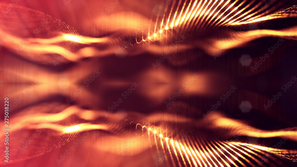 3d rendering background of glowing particles with depth of field, bokeh ...