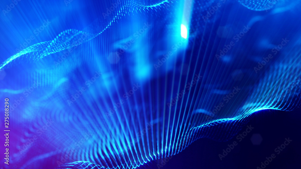 3d rendering background of glowing particles with depth of field, bokeh ...