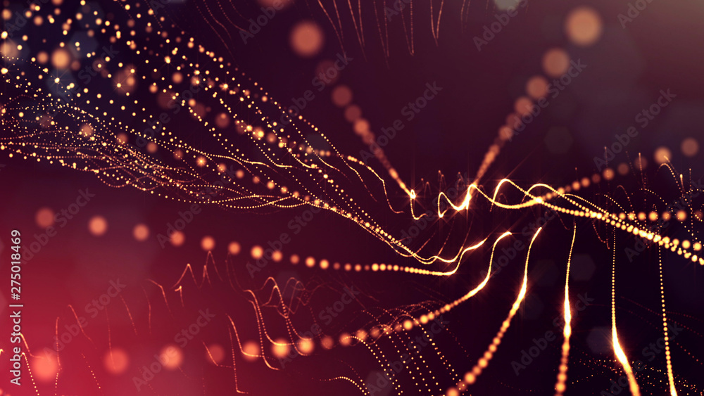 3d rendering background of glowing particles with depth of field, bokeh ...