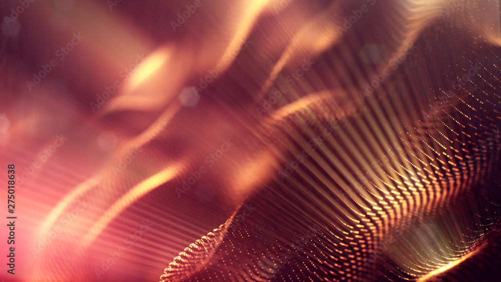 3d rendering background of glowing particles with depth of field, bokeh ...