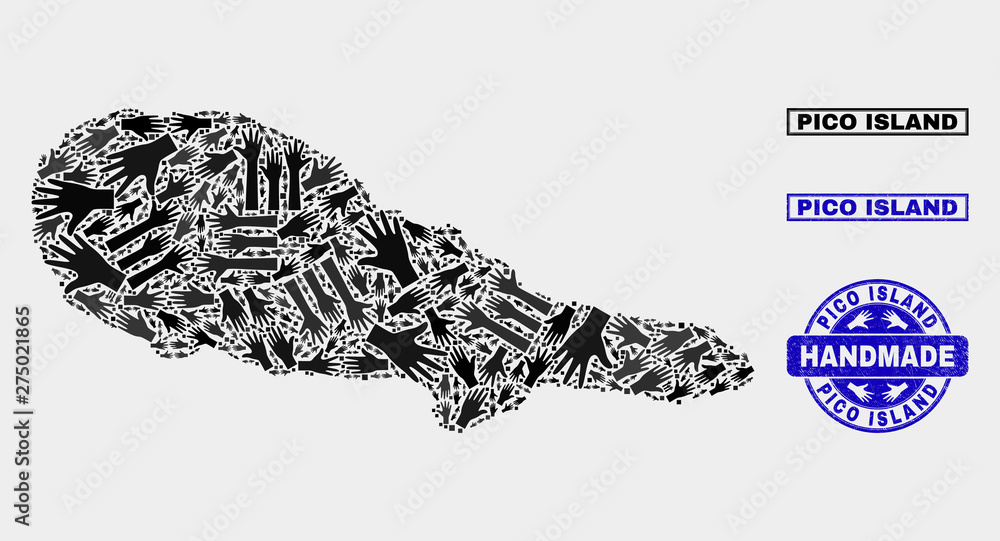 Vector handmade composition of Pico Island map and rubber watermarks ...