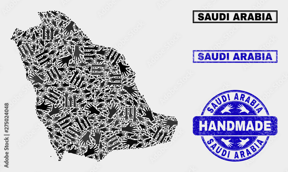 Vector handmade combination of Saudi Arabia map and textured seals ...