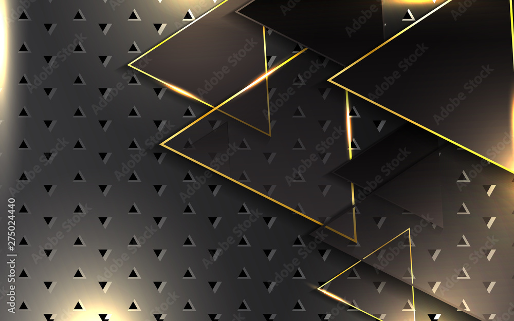 Abstract 3d metallic technology background with neon light golden ...