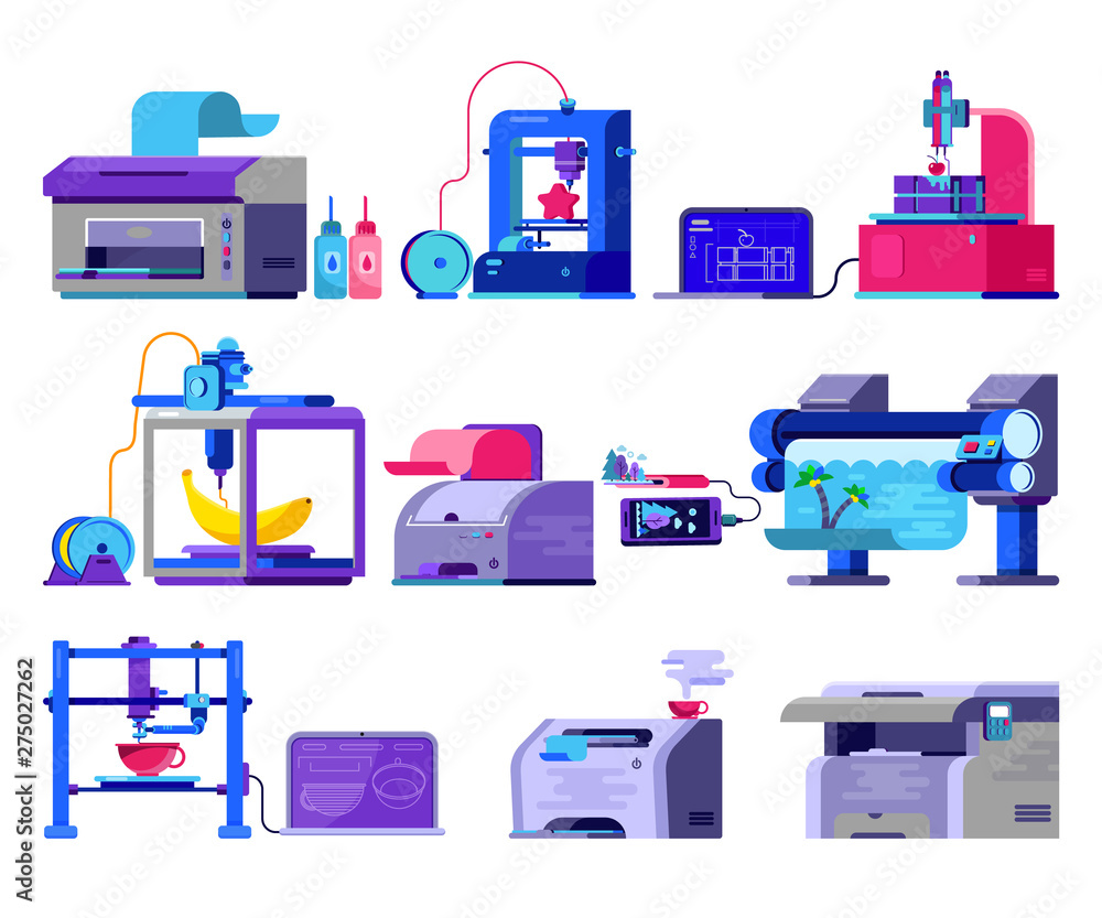 Printer vector print machine technology office equipment printing on ...