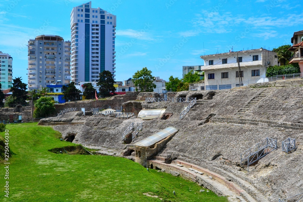 The Amphitheatre of Durres (latin: Amphitheatrum Dyrrhachium). Ruins of ...