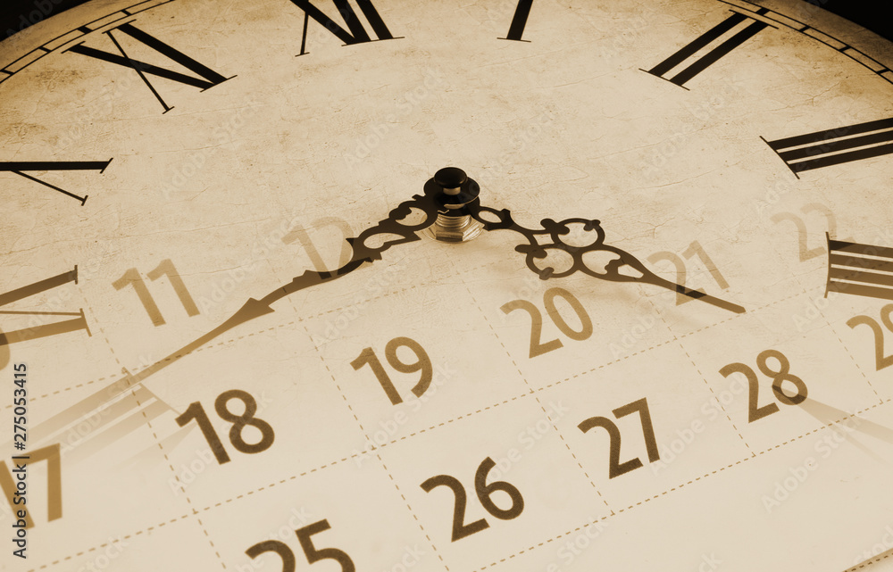 Old clock and calendar page Stock Photo | Adobe Stock