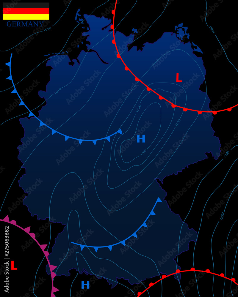 Weather map of the Germany. Meteorological forecast on a dark ...
