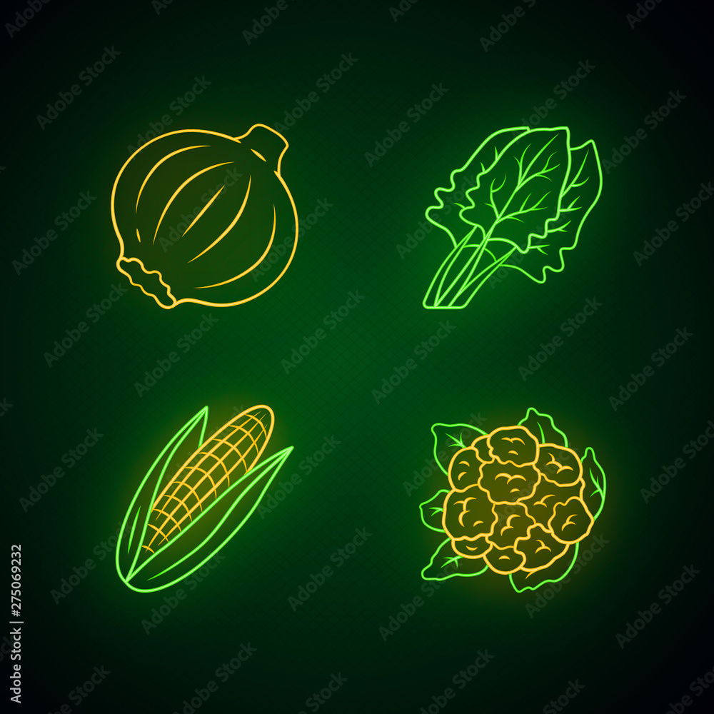 Vegetables neon light icons set Stock Vector | Adobe Stock