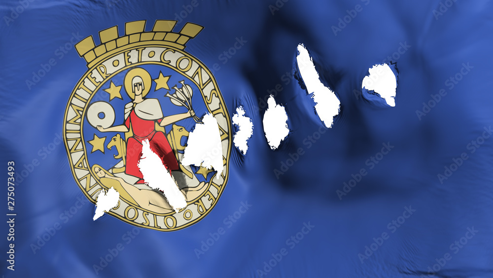 Oslo city, capital of Norway flag perforated, bullet holes, white ...