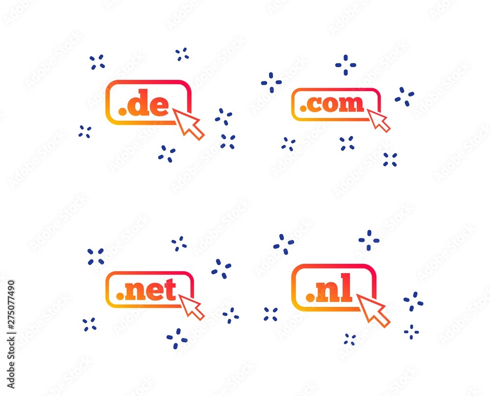 Top-level internet domain icons. De, Com, Net and Nl symbols with ...