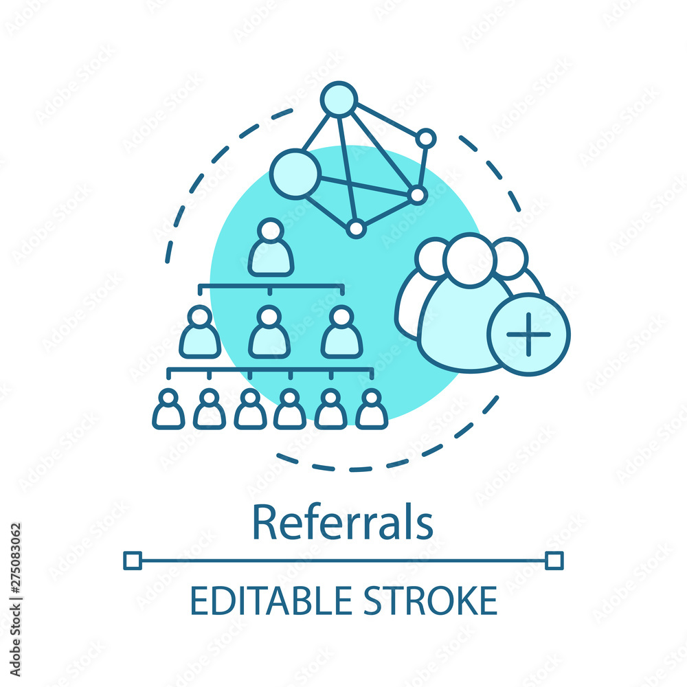 Referrals turquoise concept icon. Network marketing idea thin line ...