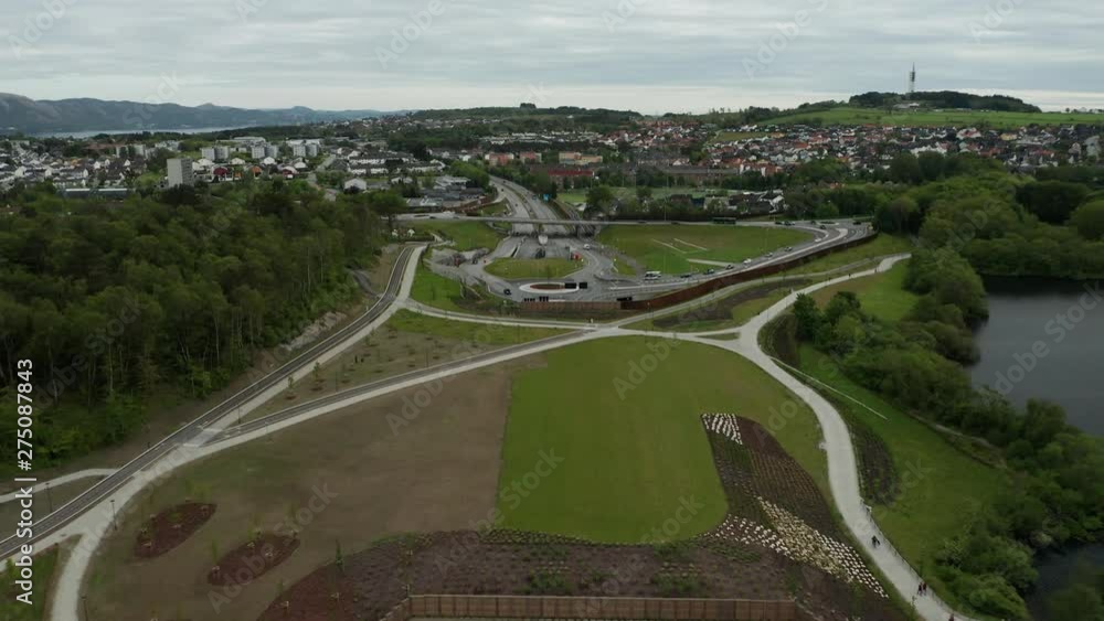Cinematic Aerial of Highway Intersection Roundabouts and Tunnels on E39 ...