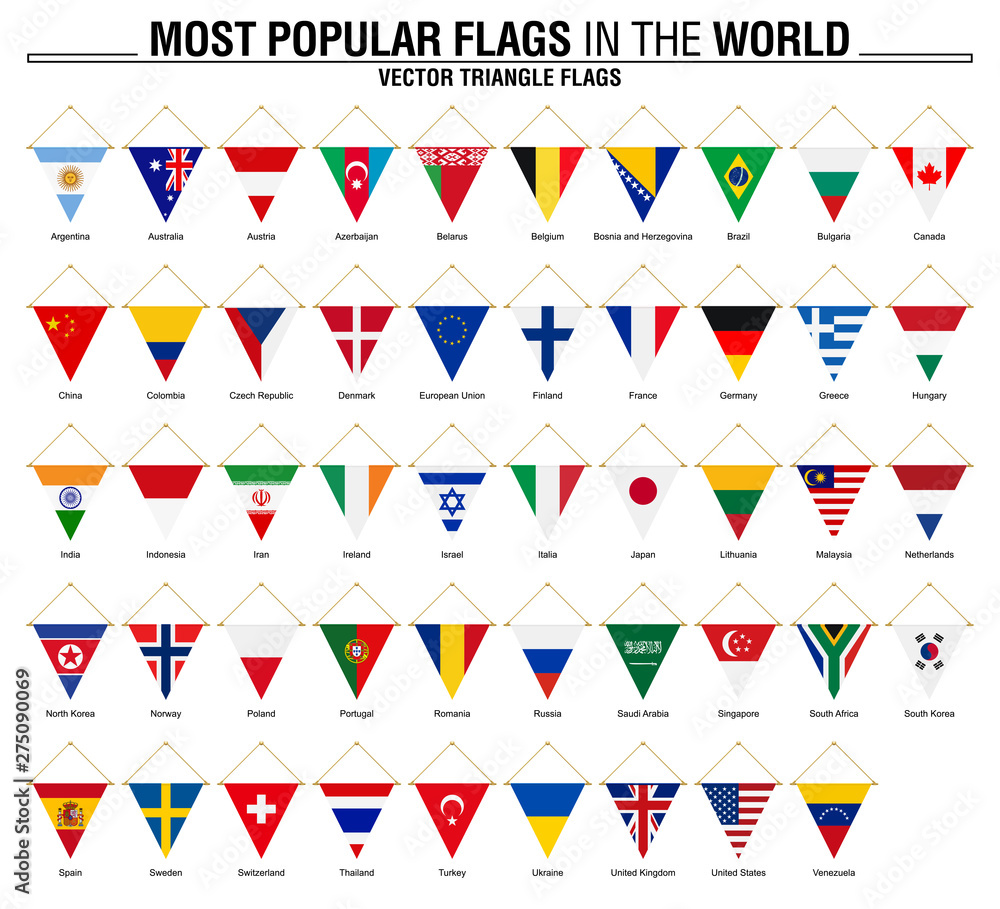 Collection of triangle flags, most popular world flags Stock Vector ...