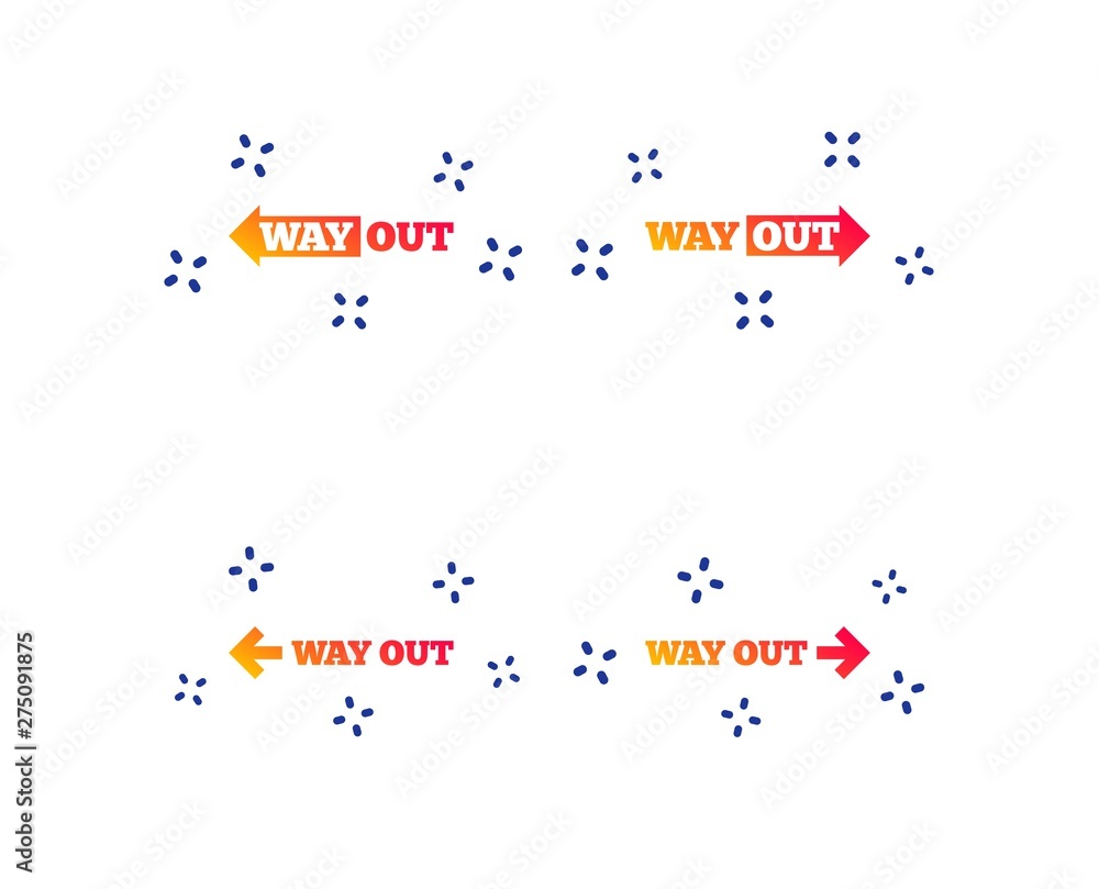 Way out icons. Left and right arrows symbols. Direction signs in the ...