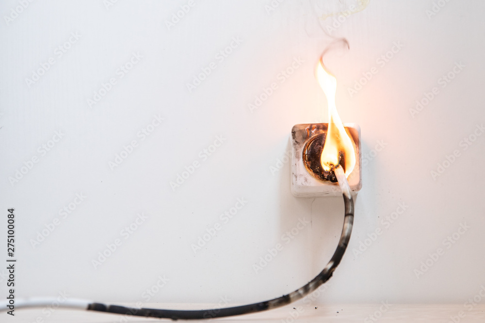 Electrical short circuit. Failure caused by burning wire and rosettes ...