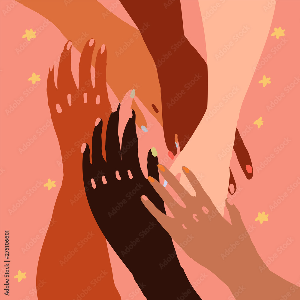 Vector illustration of a people's hands with different skin color ...