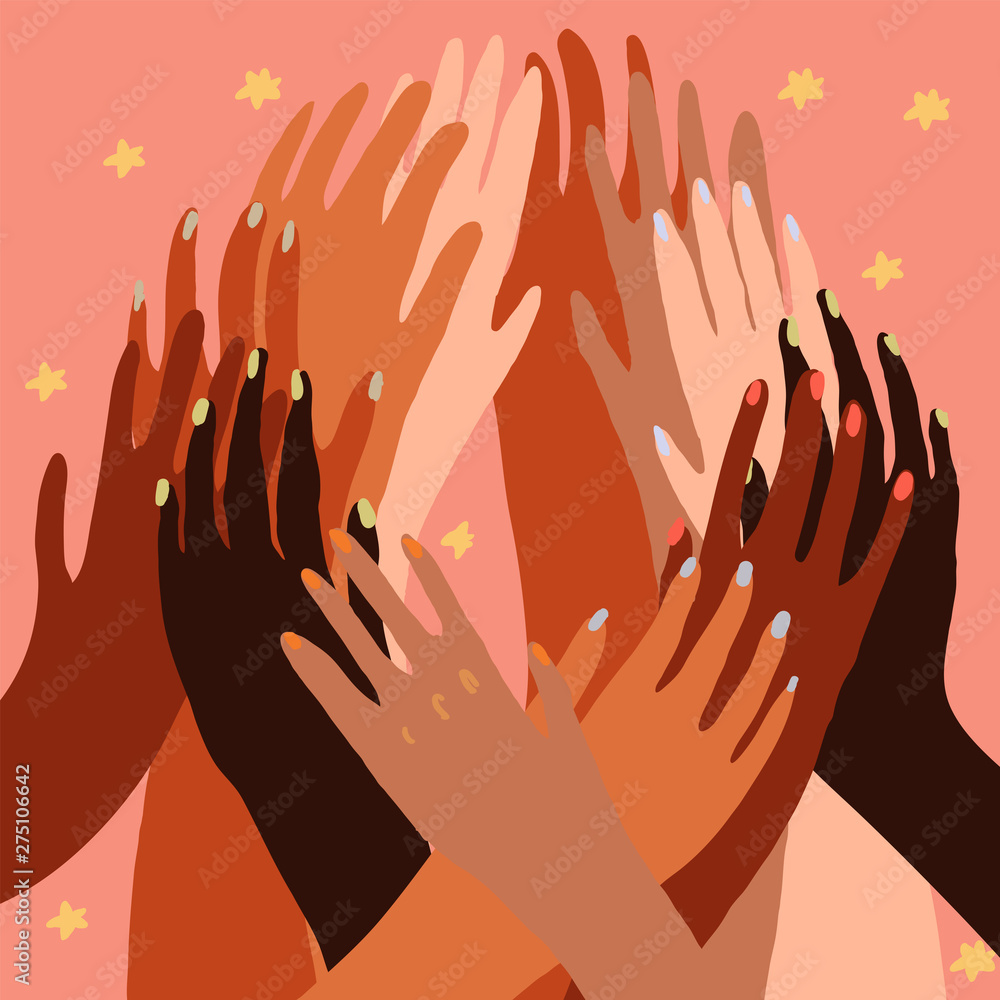 Vector illustration of a people's hands with different skin color ...
