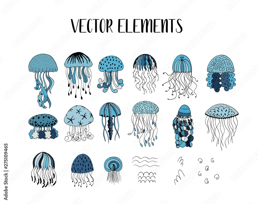 Vector set of jellyfish style drawn by hand Stock Vector | Adobe Stock