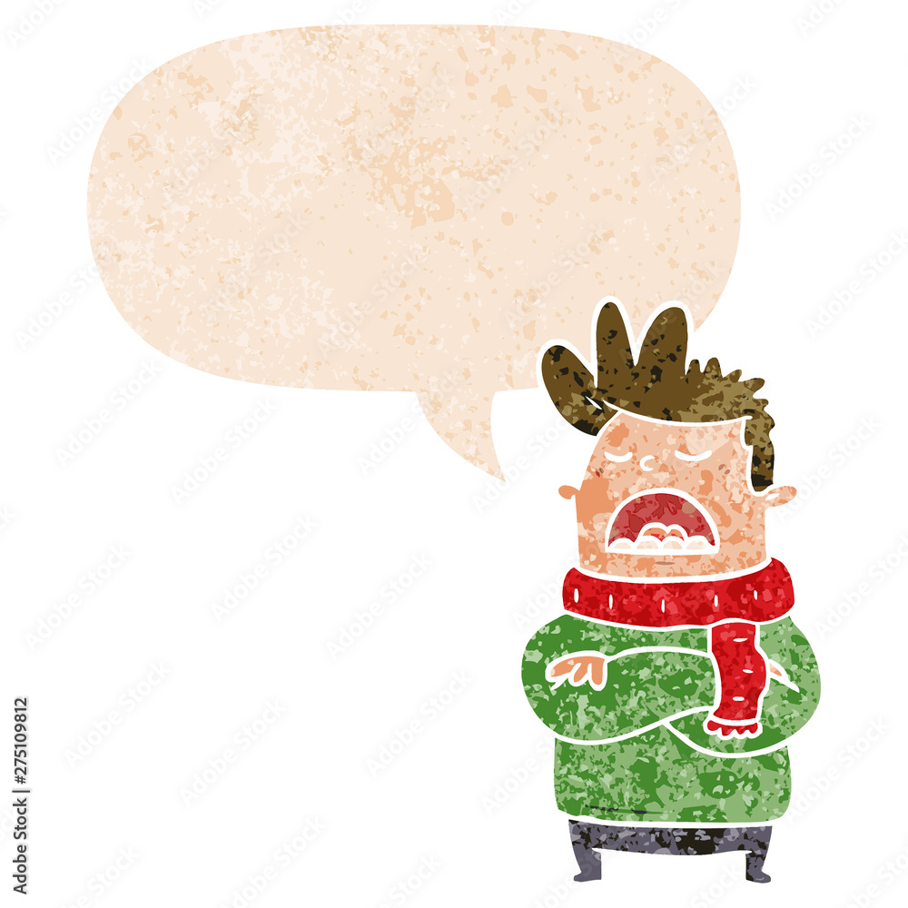 cartoon obnoxious man and speech bubble in retro textured style Stock ...