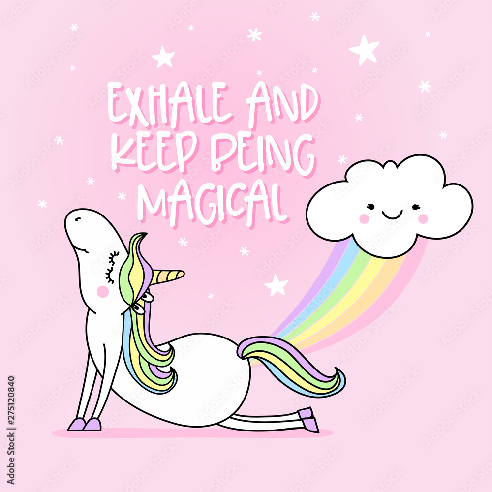 Exhale and keep being magical - funny vector quotes and unicorn drawing ...