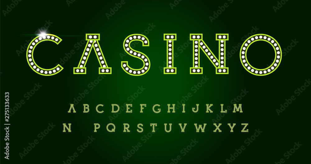 Casino letters set on green background. Green luxury style vector latin ...