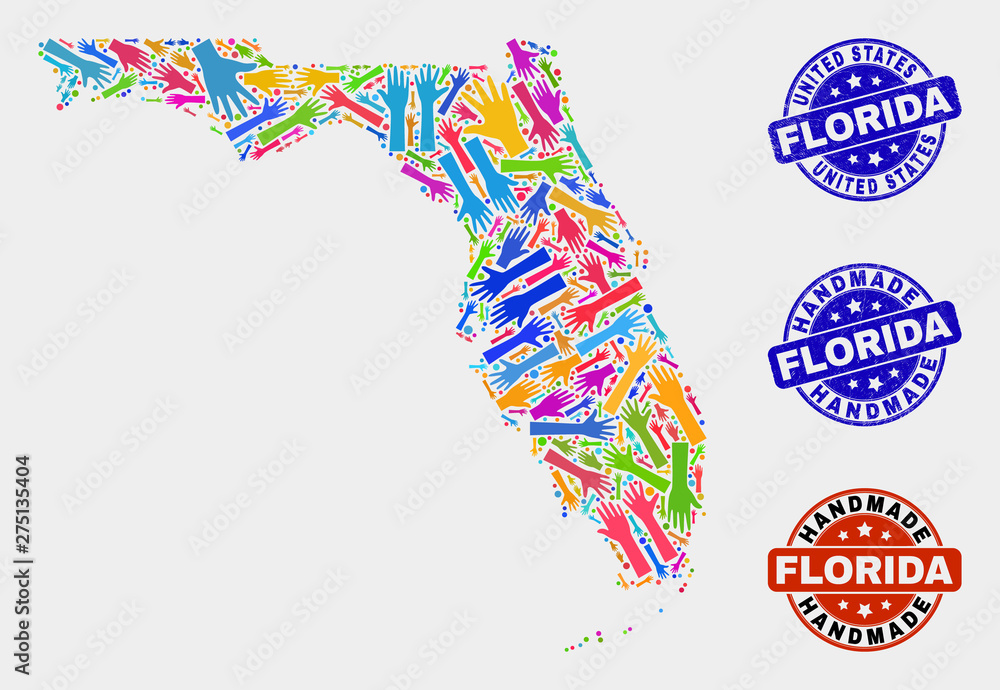 Vector handmade collage of Florida State map and scratched seals ...
