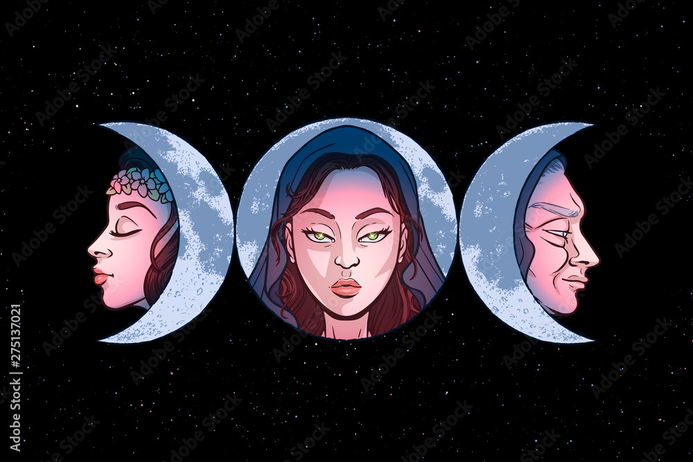 Triple goddess as Maiden, Mother and Crone, beautiful woman, symbol of ...