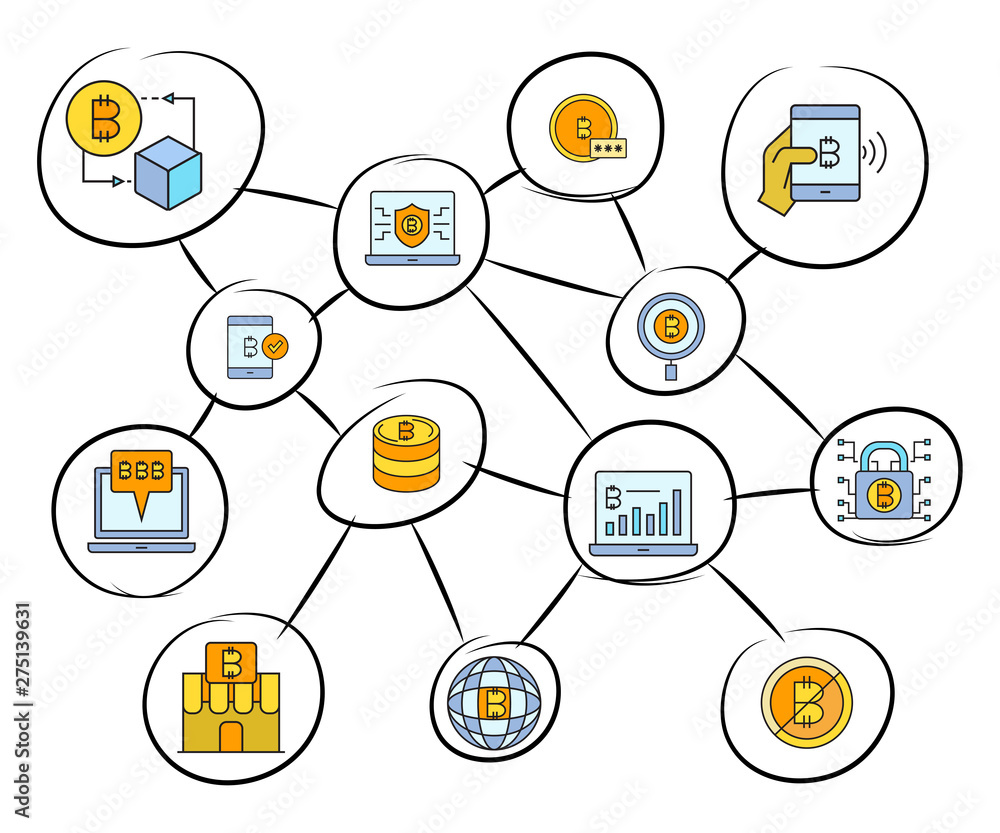 bitcoin and finance concept network diagram, mind mapping infographics ...