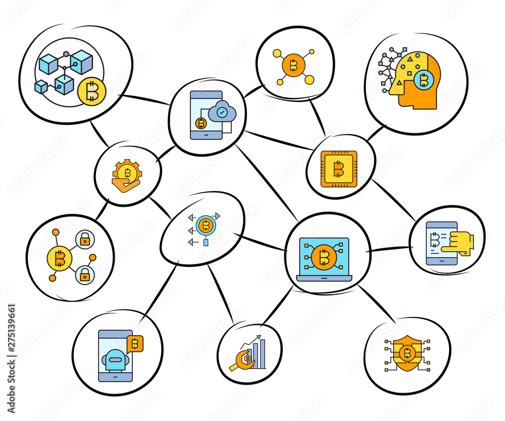 bitcoin and finance concept network diagram, mind mapping infographics ...