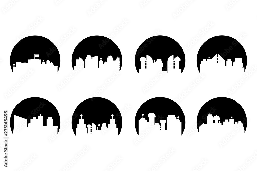 building, city skyline tower in circle shape vector set Stock Vector ...