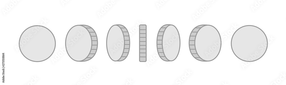 Coins set of vector sprites for rotation animation. Isolated silver ...