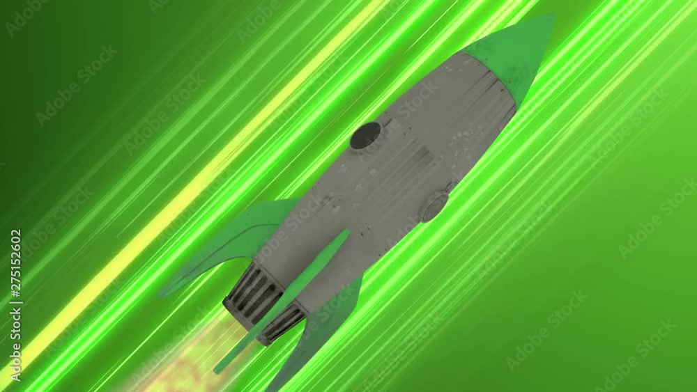 Rocket Ship Flying Through Space Animation. Green Diagonal Anime Speed ...