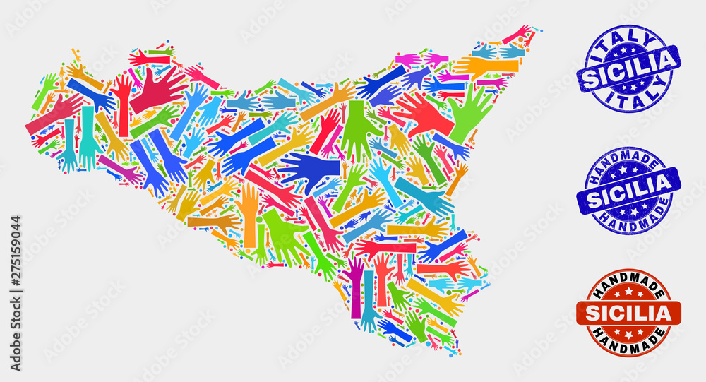 Vector handmade composition of Sicilia map and rubber stamp seals ...