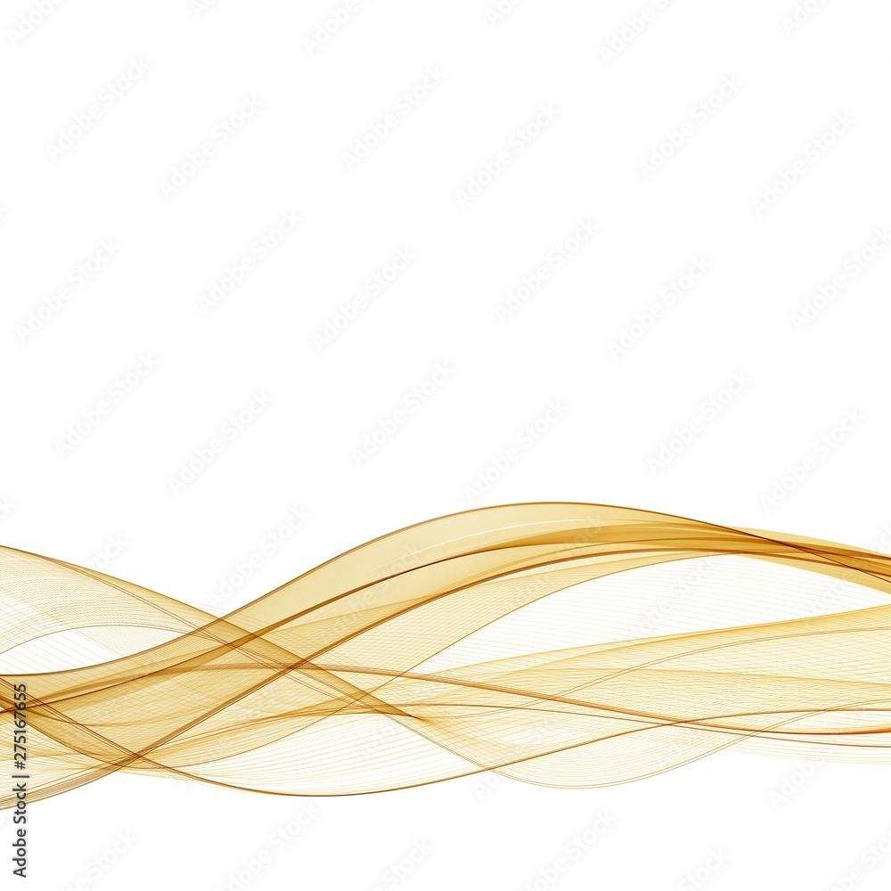 Abstract gold wavy on white background with golden color smooth curves ...