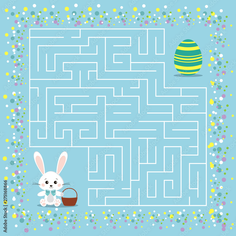 Maze game for the children with a labyrinth. Cartoon easter white bunny ...