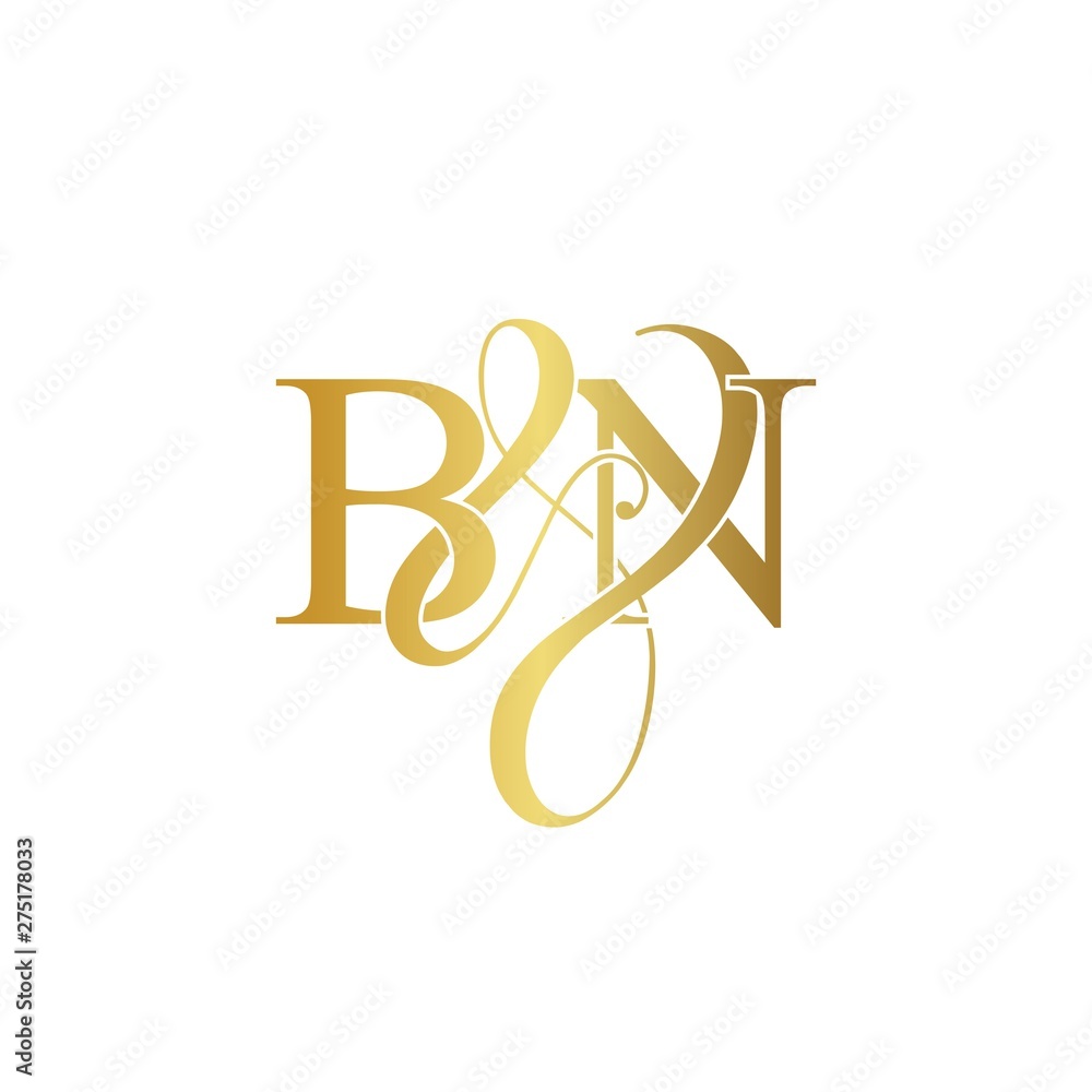 Initial letter B & N BN luxury art vector mark logo, gold color on ...