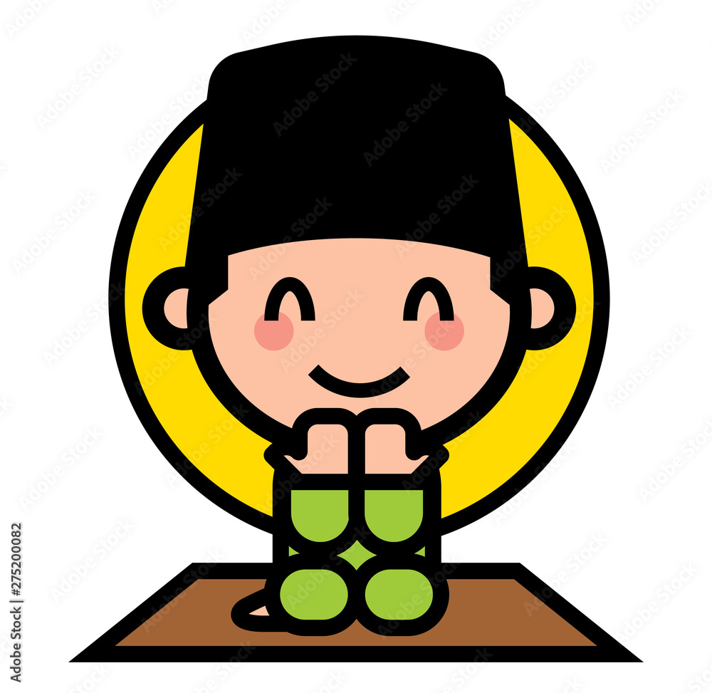 Selamat Hari Raya Aidilfitri. Cute muslim kid praying in ramadan ...