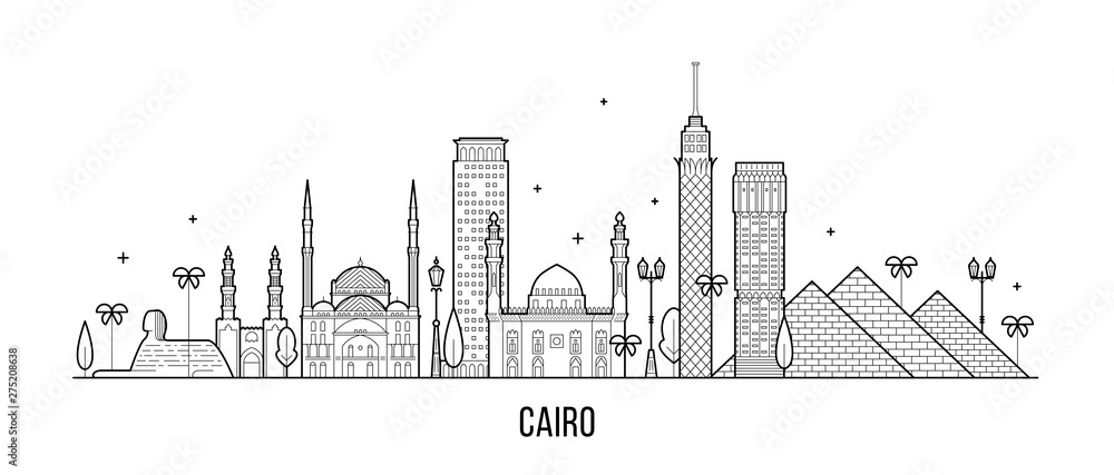 Cairo skyline Egypt city buildings vector line art Stock Vector | Adobe ...