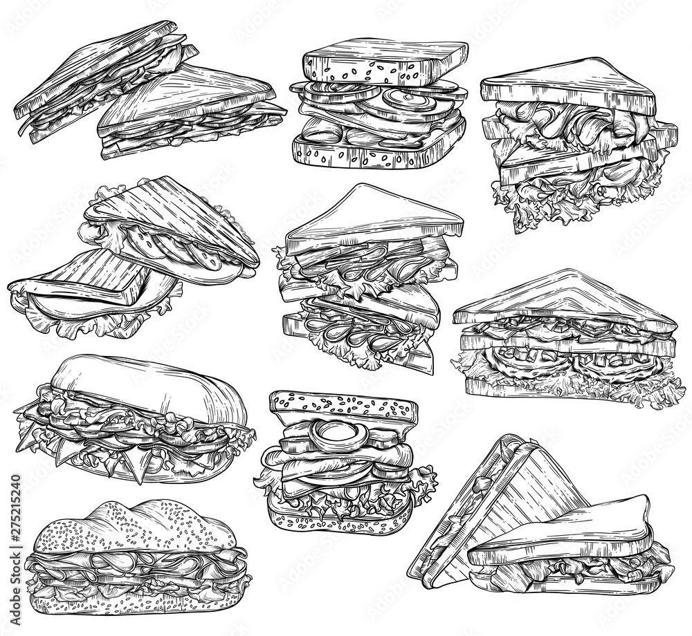 set of hand drawn doodles sandwich Stock Illustration | Adobe Stock