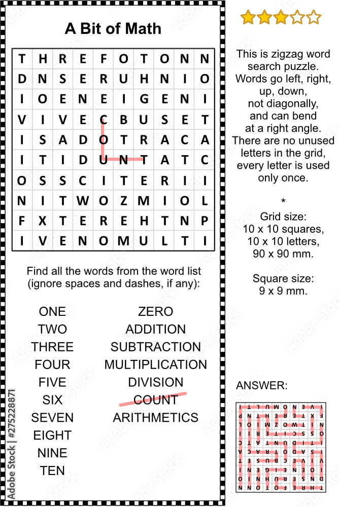 Printable Math Word Search