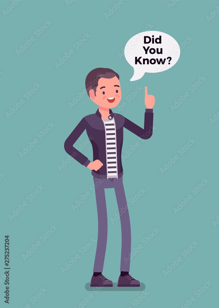 Did you know male announcement, speech bubble. Young man representing ...