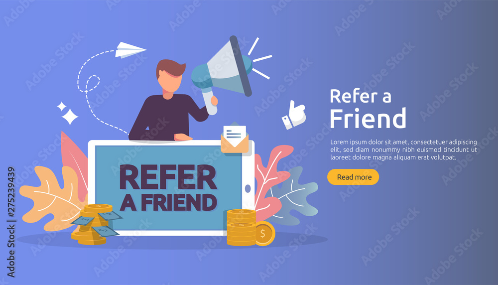 affiliate marketing concept. refer a friend strategy. people character ...
