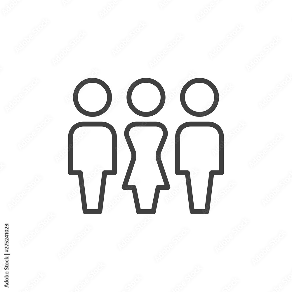 Two men one woman line icon. Work Group Team linear style sign for ...