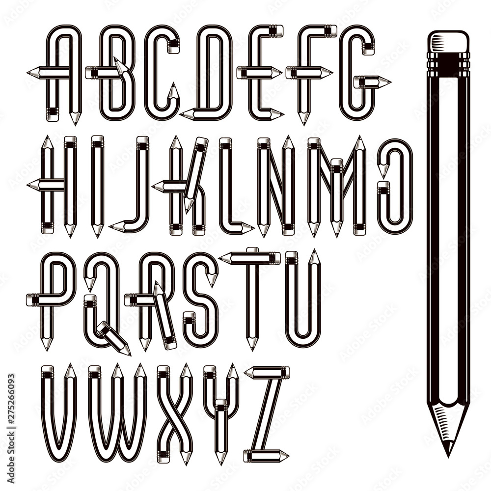 Vector capital alphabet letters collection made using office supplies ...