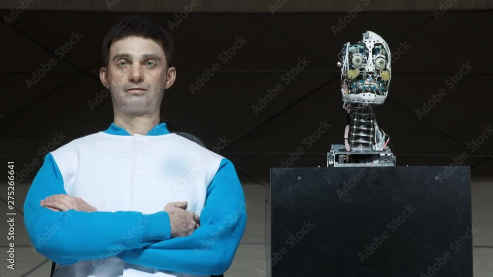 Humanoid robot man on stage. Innovative development in robotics and ...