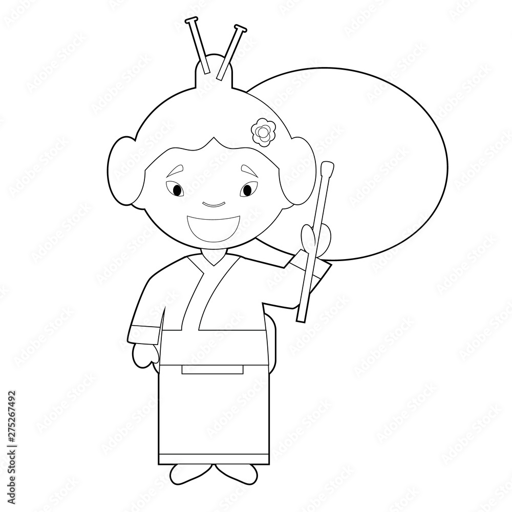 Easy coloring cartoon character from Japan dressed in the traditional ...